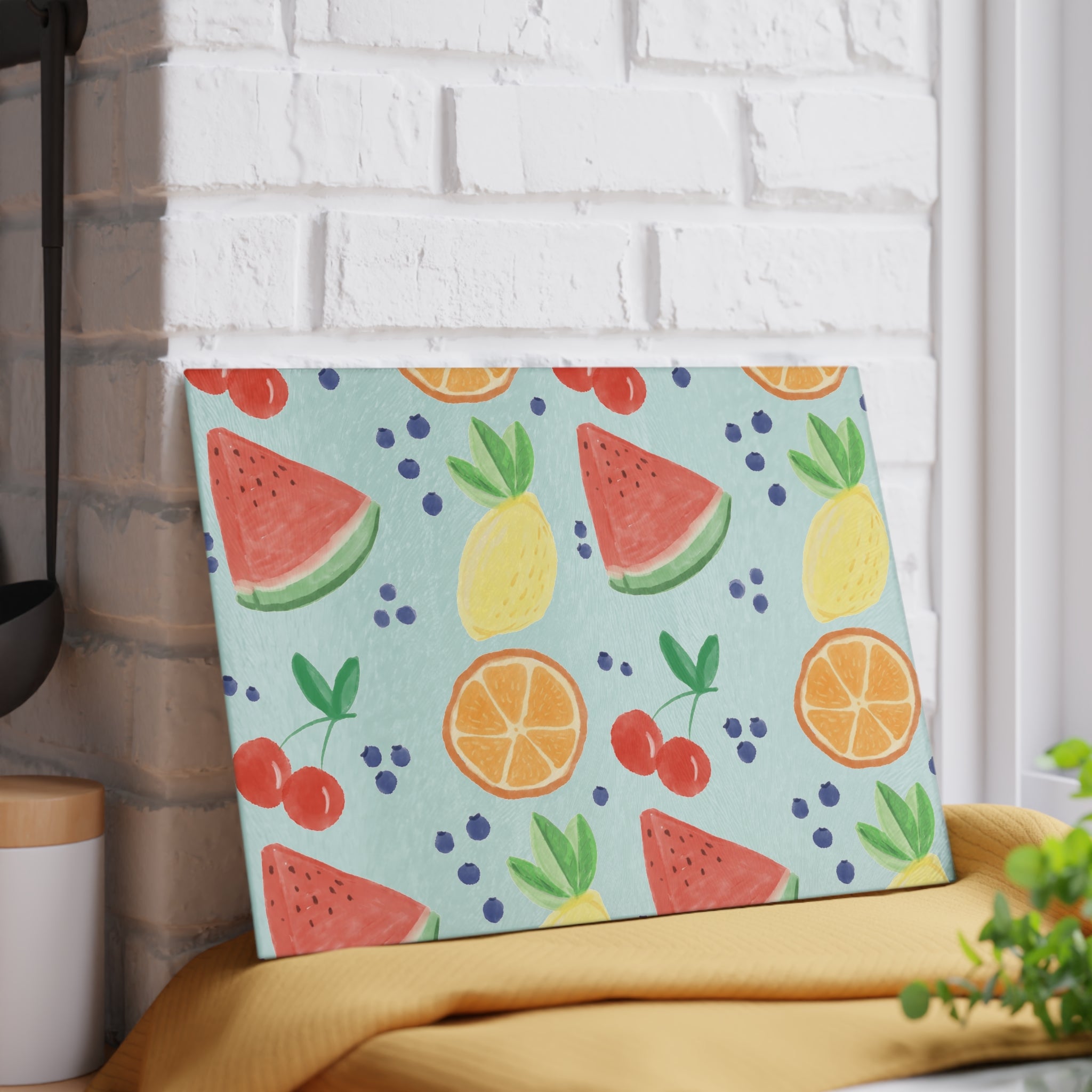 Watercolor Fruit Glass Cutting Board | Kitchen Decor by Anndria | Temp ...